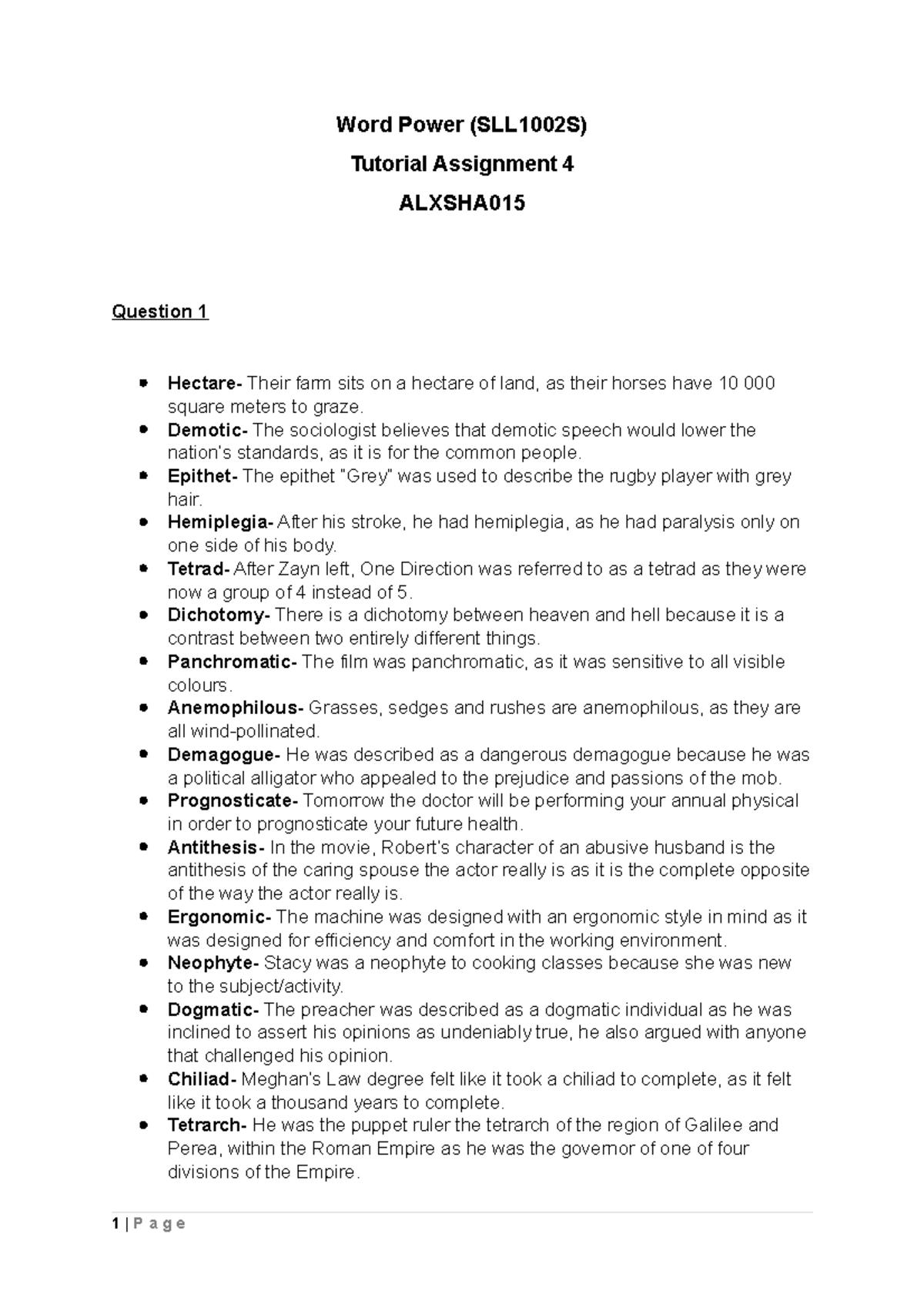 Tutorial assigment 4 - Word Power (SLL1002S) Tutorial Assignment 4 ...