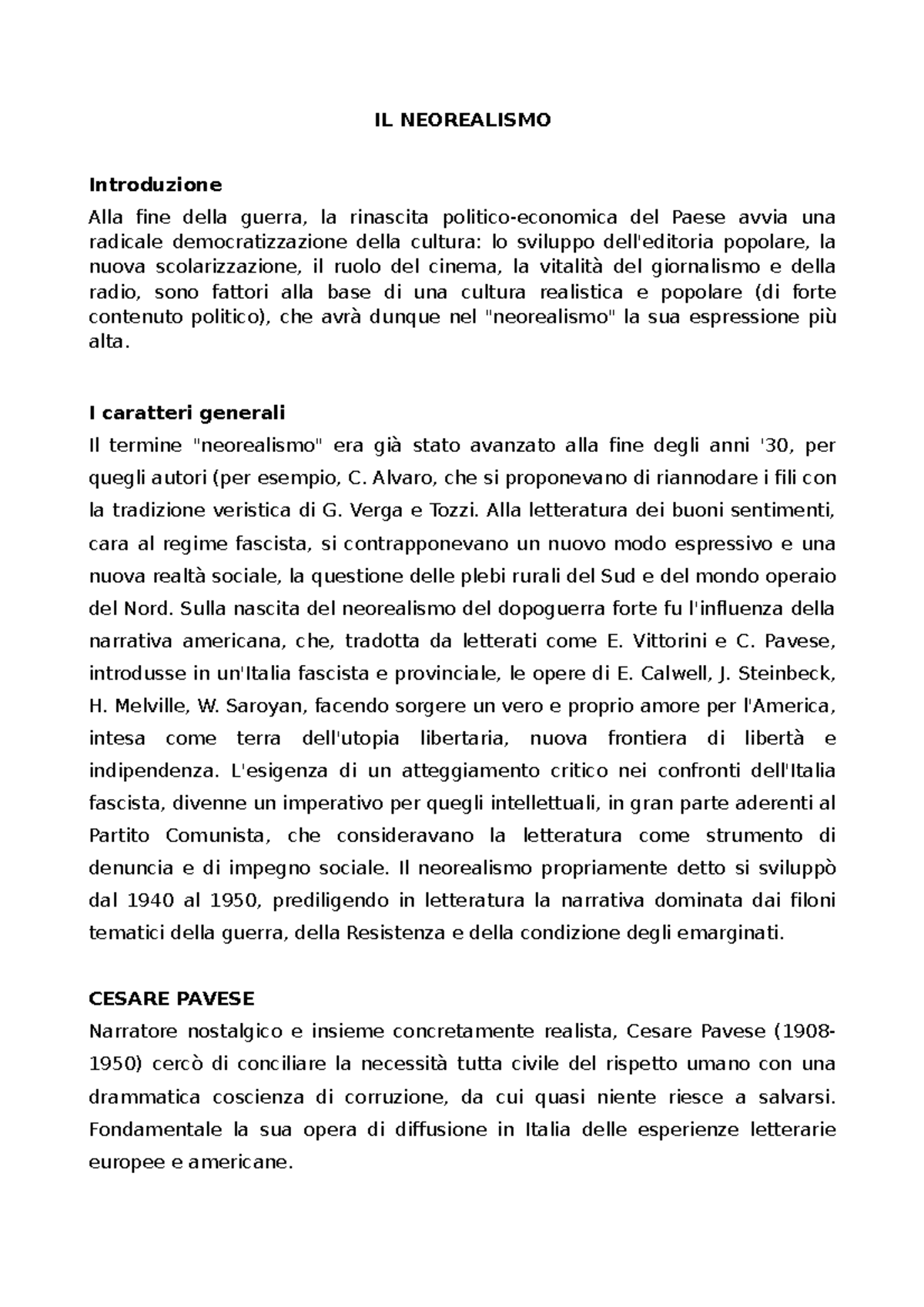 Il Neorealismo in letteratura - IL NEOREALISMO Introduzione Alla fine ...