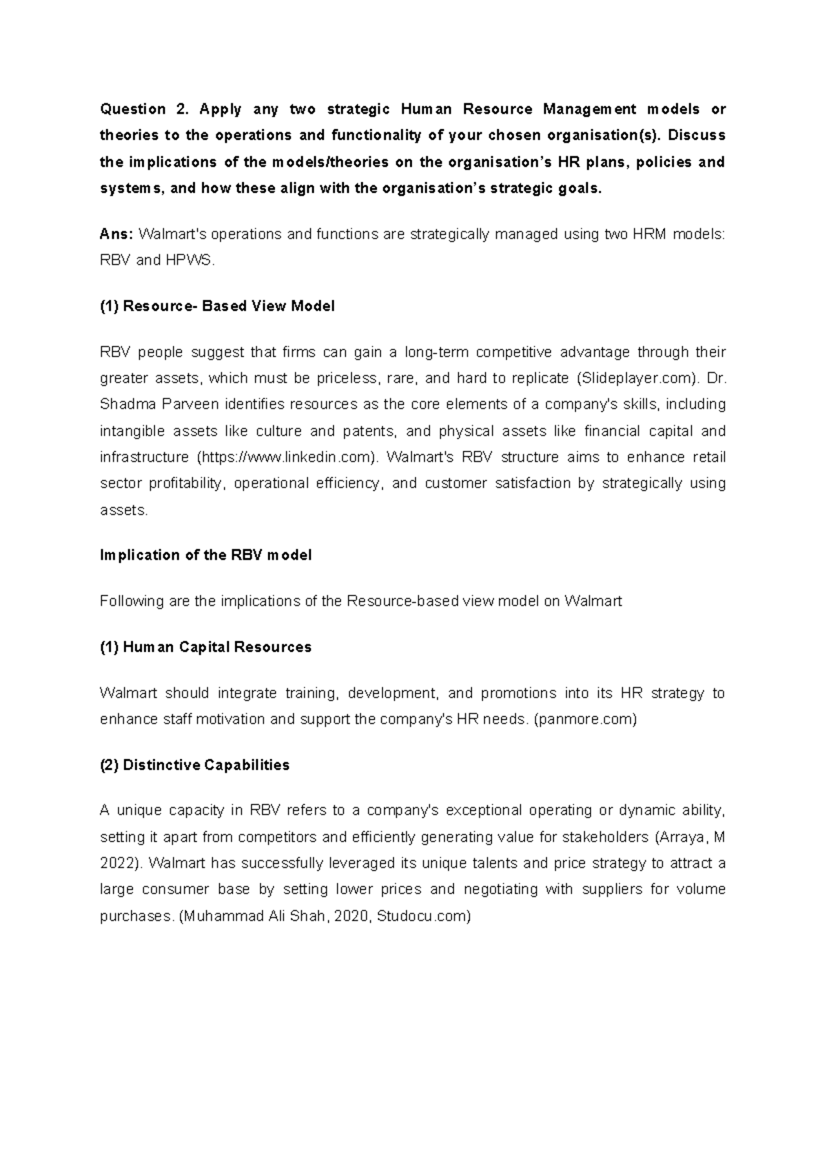 Question 2 Answer - Models of Strategic HRM at Walmart industry ...