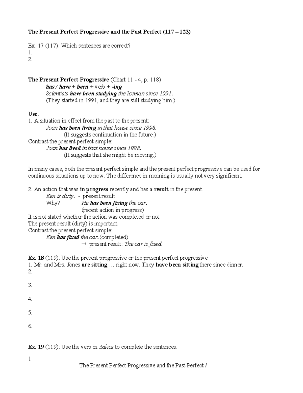 Unit 3 The Present Perfect Progressive and the Past Perfect Summary ...