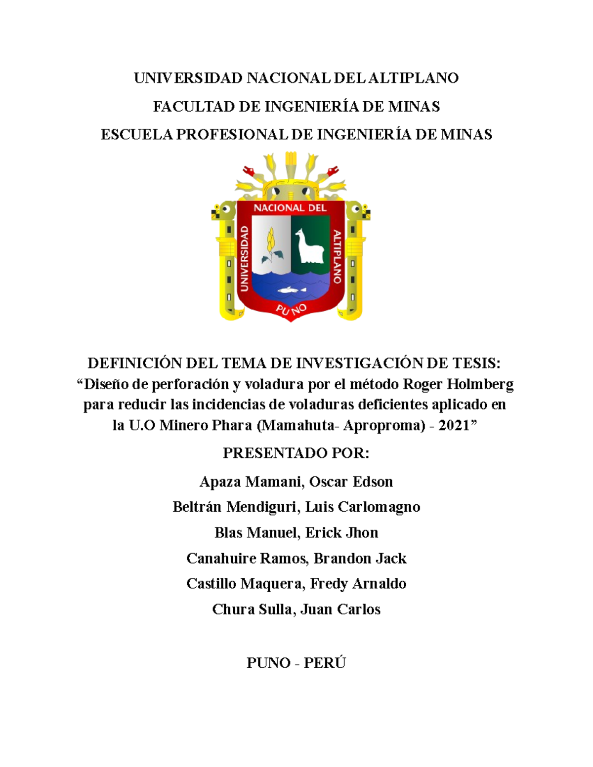 Como hacer un titulo de tesis en ingenieria de minas - UNIVERSIDAD ...