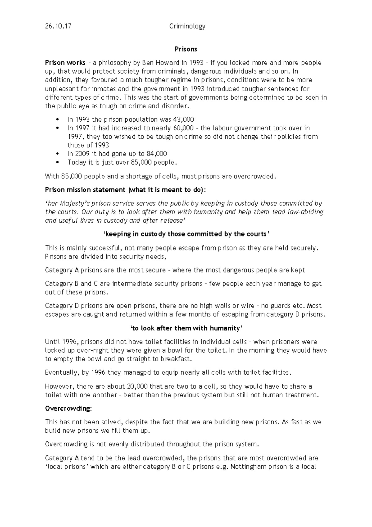 3 - prison - Lecture notes for Criminology and Social Policy A ...