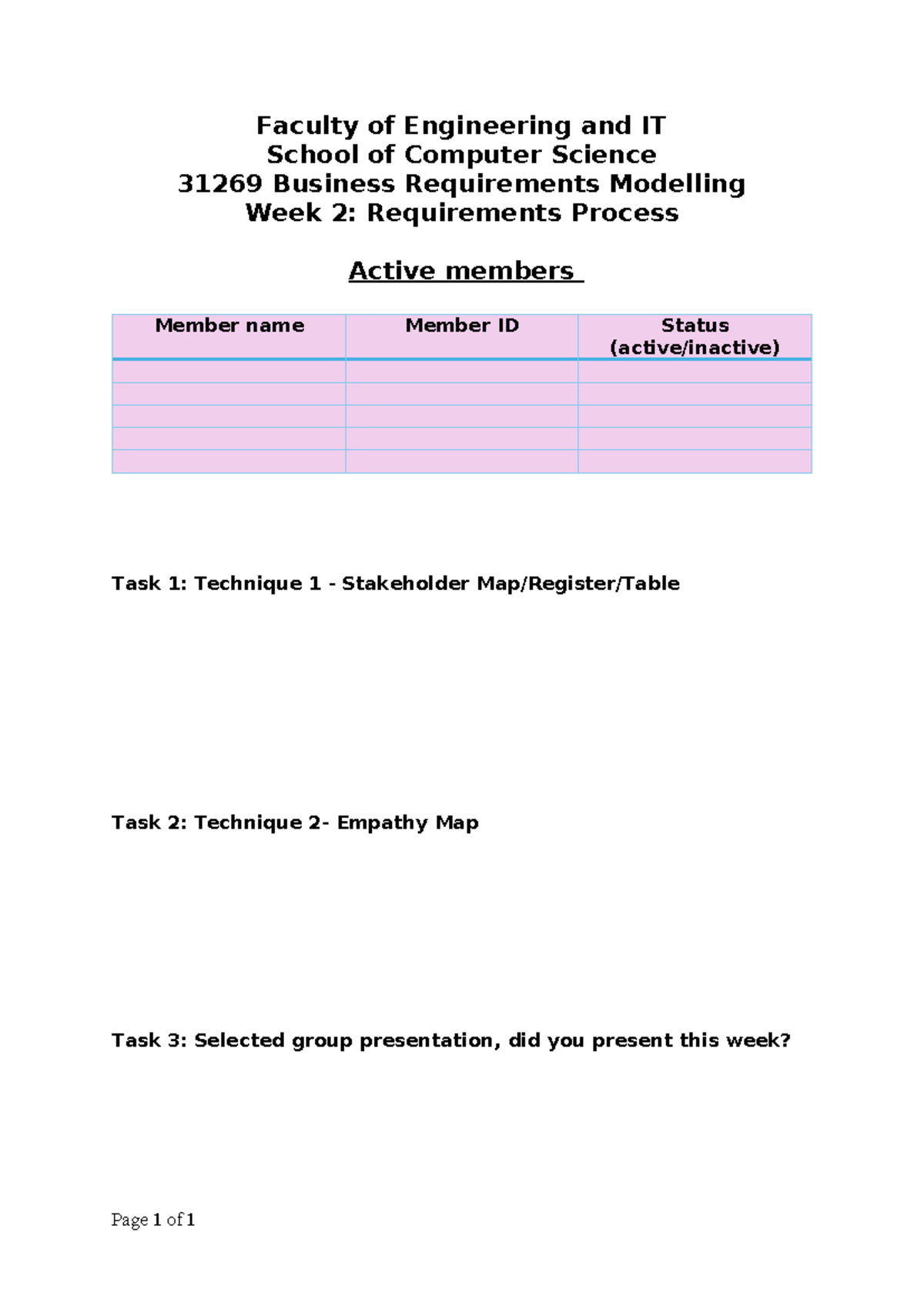Tutorial 1 template - 031269 - Faculty of Engineering and IT School of Computer Science 31269 ...