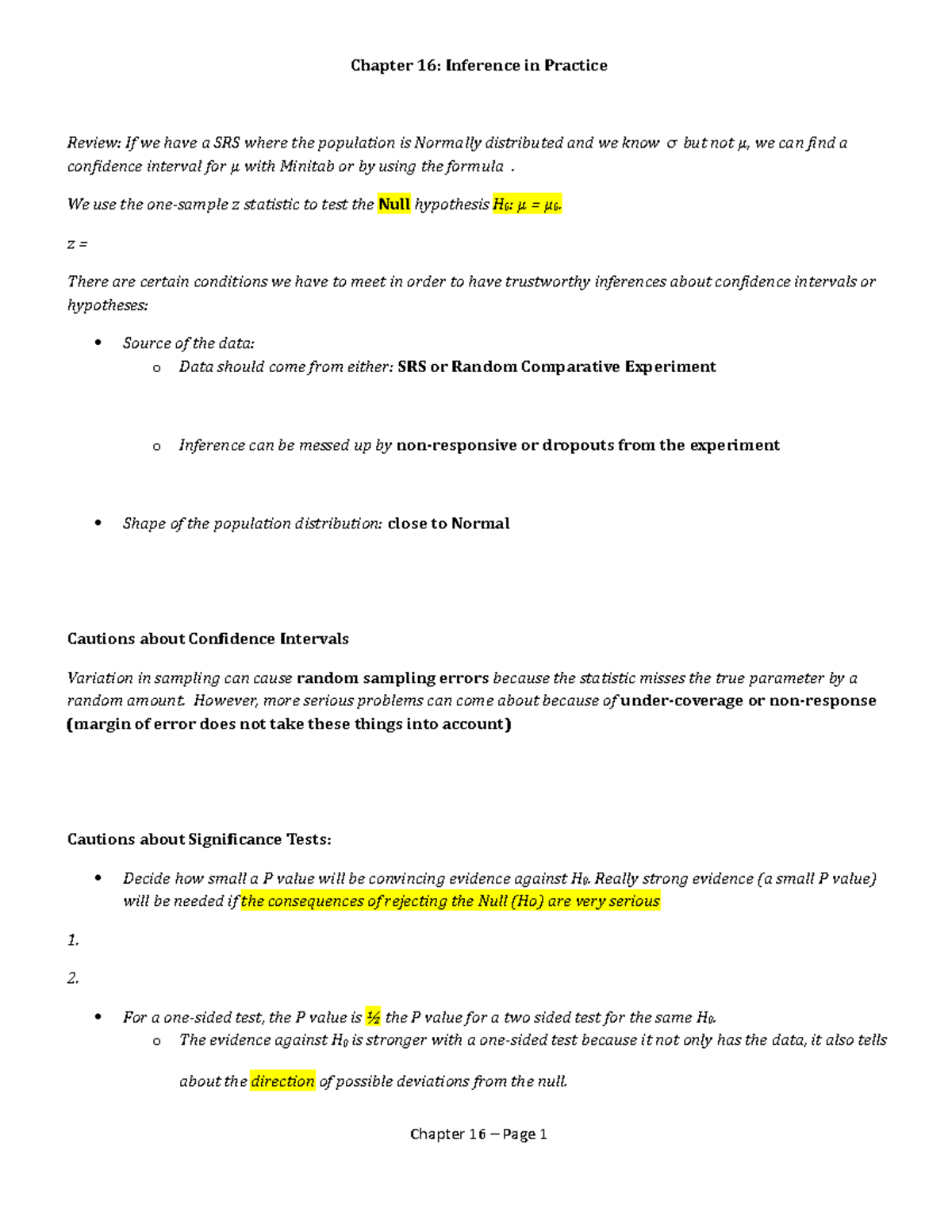 Ch16 Inference in Practice - Chapter 16: Inference in Practice Review ...