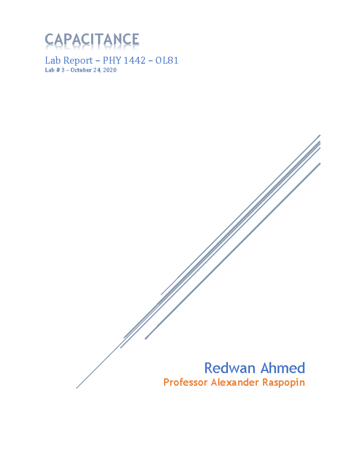 Lab 3 - Capacitance - Phy 1442 - Lab Report - CAPACITANCE Lab Report ...