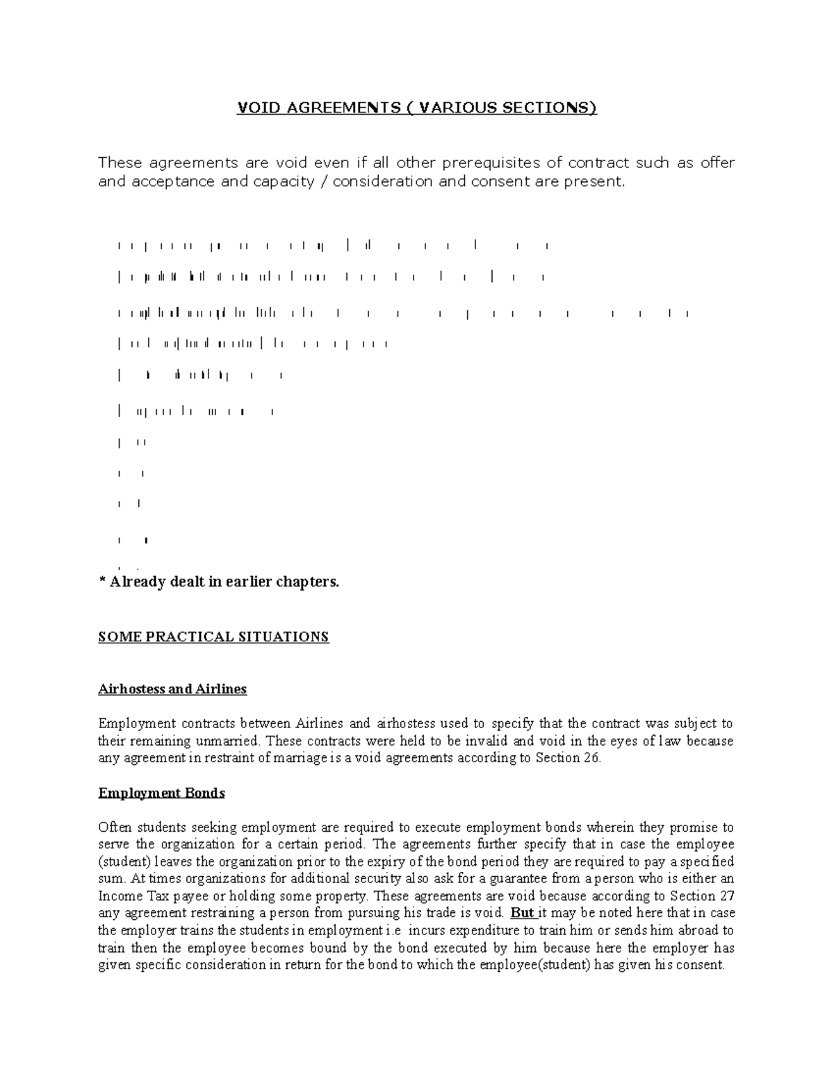 10.0Void Agreements - LAW Notes - VOID AGREEMENTS ( VARIOUS SECTIONS ...