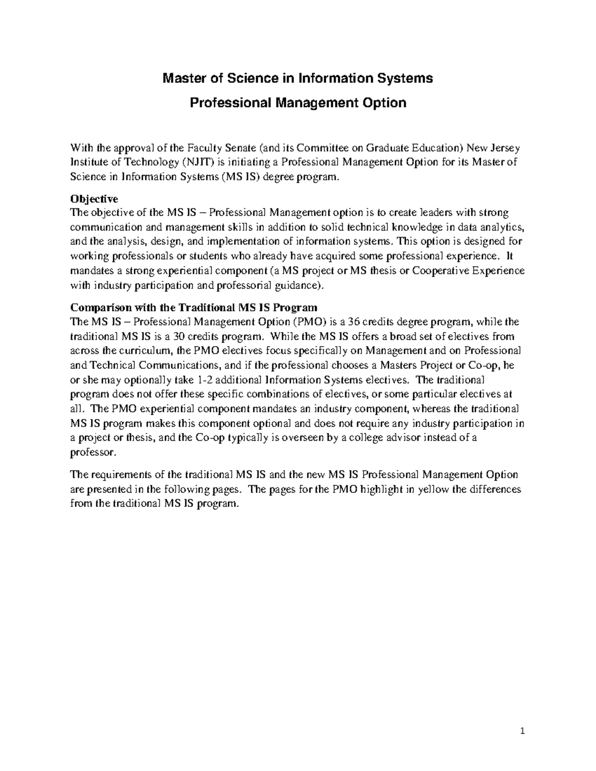 MSIS Professional Management Curriculum - Master of Science in ...