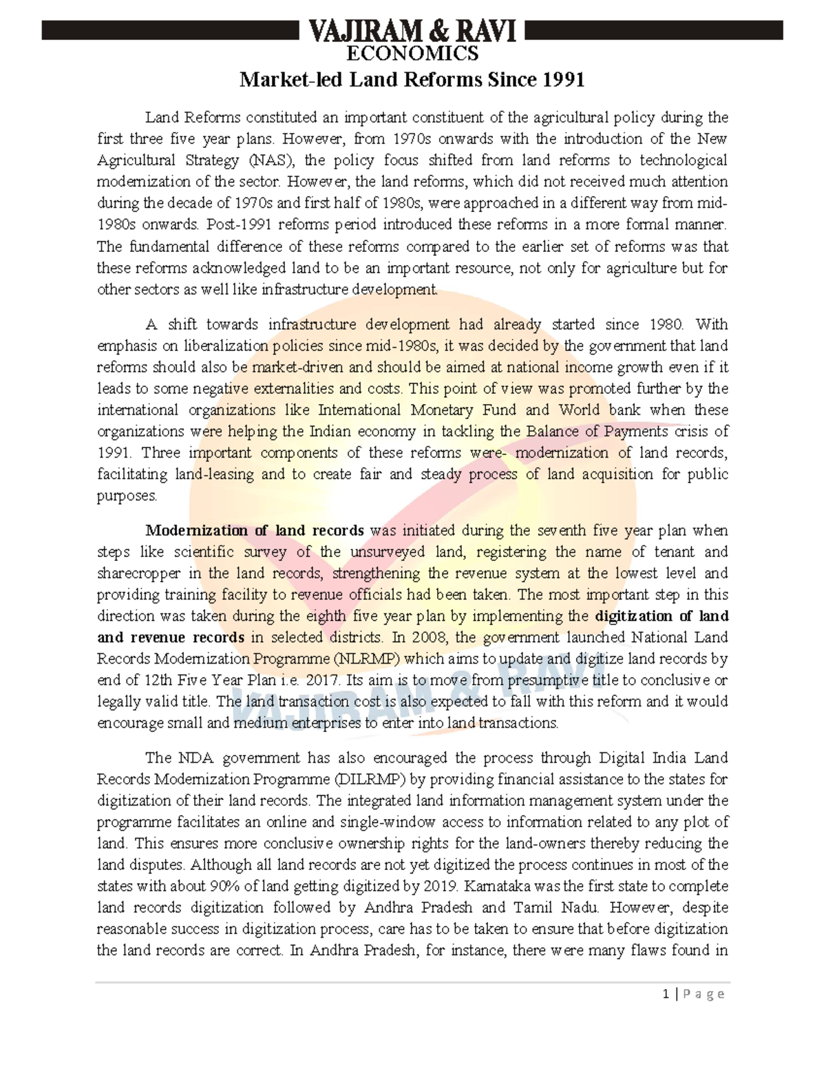 Modern LAND Reforms - Chauhan Sir notes - Market-led Land Reforms Since ...