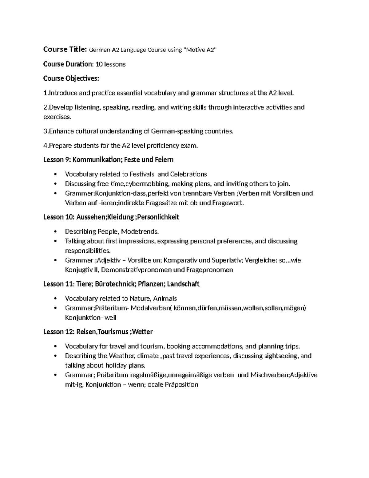 German A2 Course-1 - Good - Course Title: German A2 Language Course ...