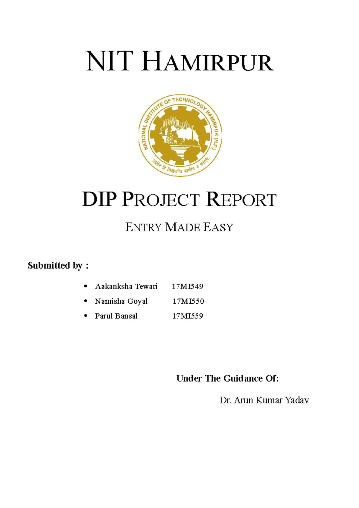 Apnstdbms - a simple dbms project - NIT HAMIRPUR DIP PROJECT REPORT ...