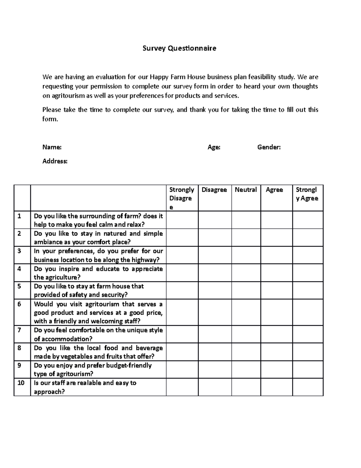 Survey-Questionnaire - Survey Questionnaire We are having an evaluation ...