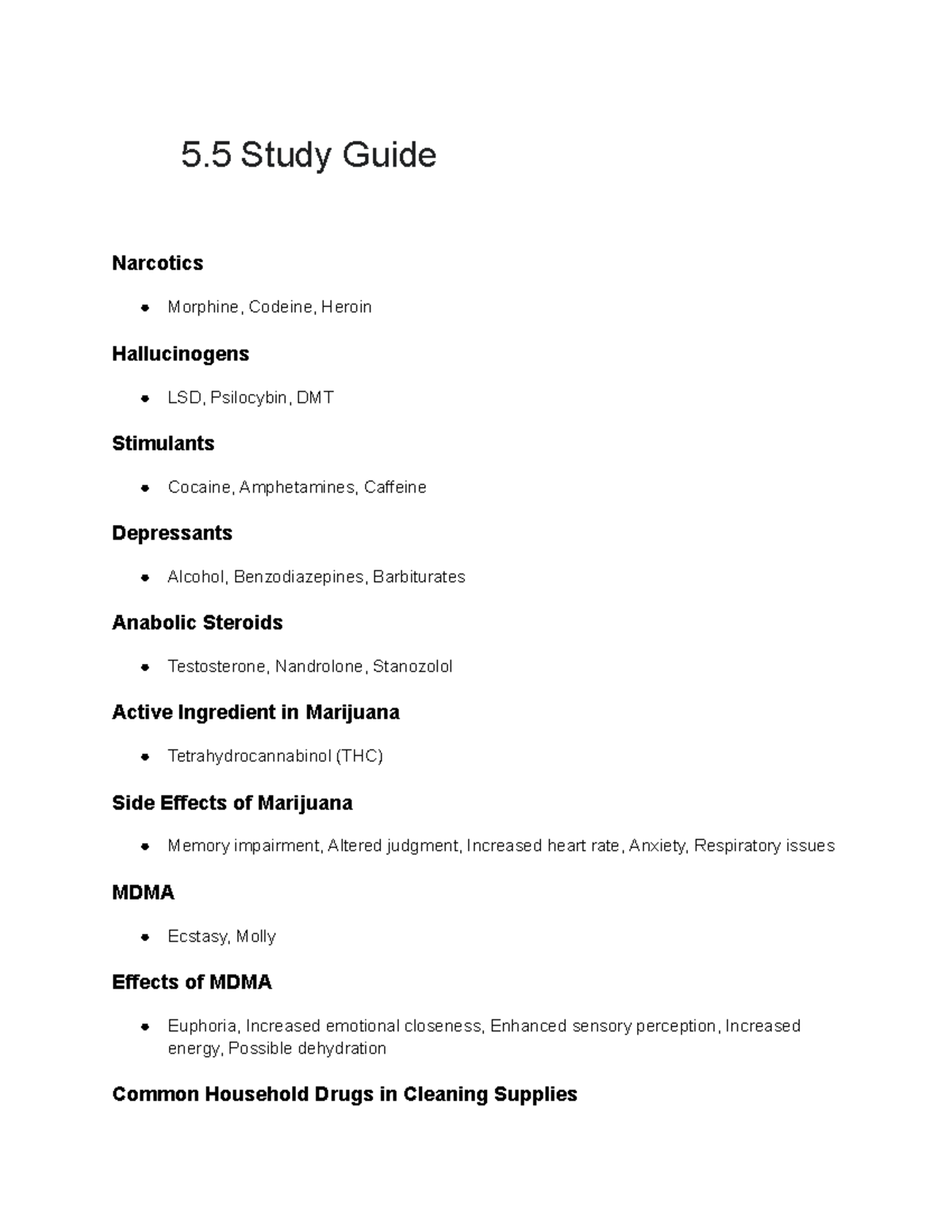 5.5 Study Guide - aaa - 5 Study Guide Narcotics Morphine, Codeine ...