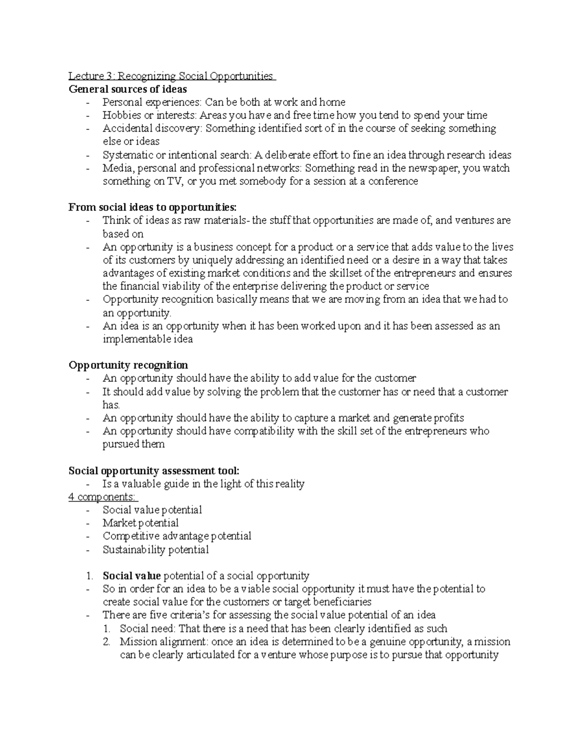 Lecture 3- Recognizing Social Opportunities - Lecture 3: Recognizing ...