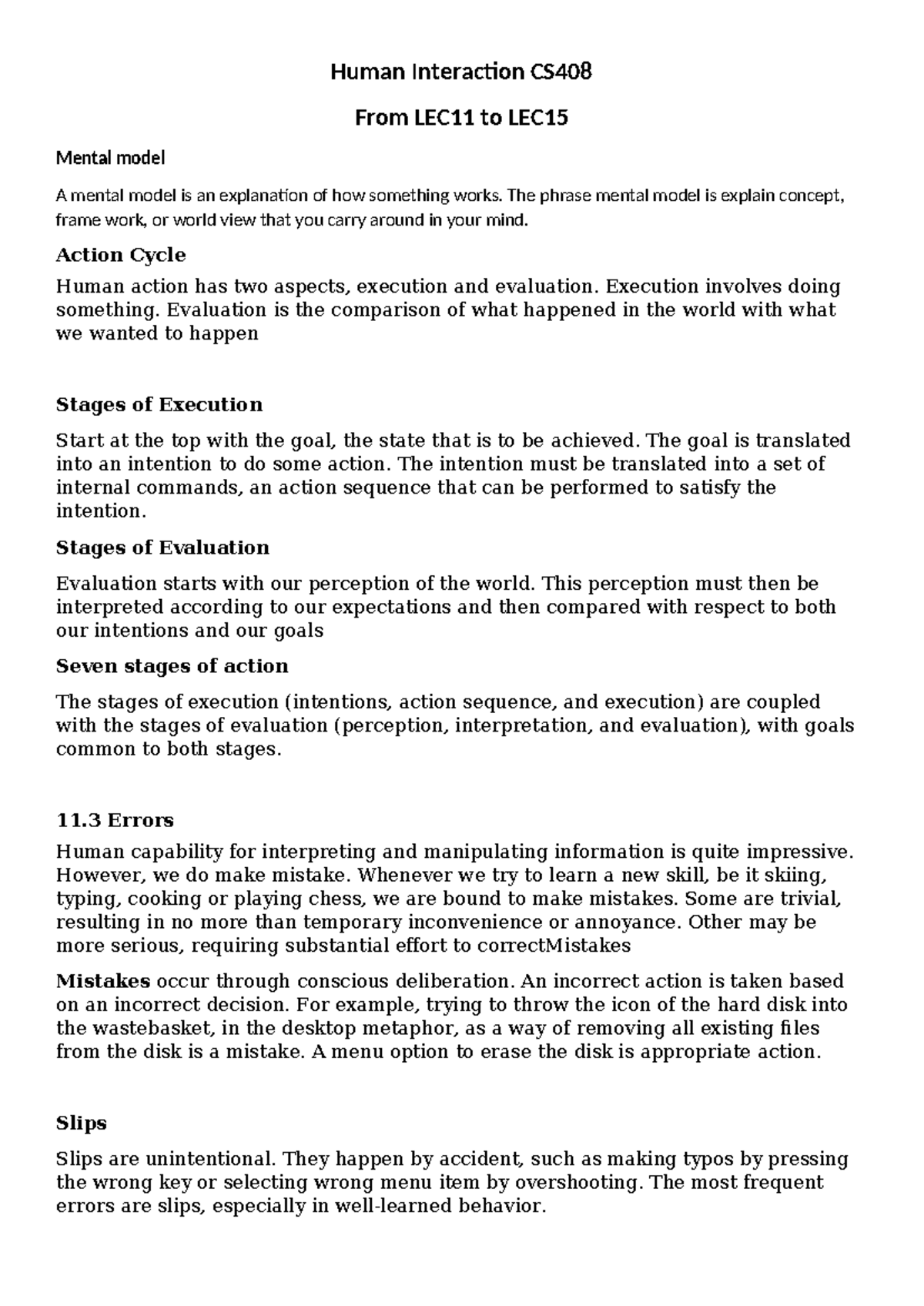 Human Interaction CS408 - Human Interaction CS From LEC11 to LEC Mental model A mental model is ...