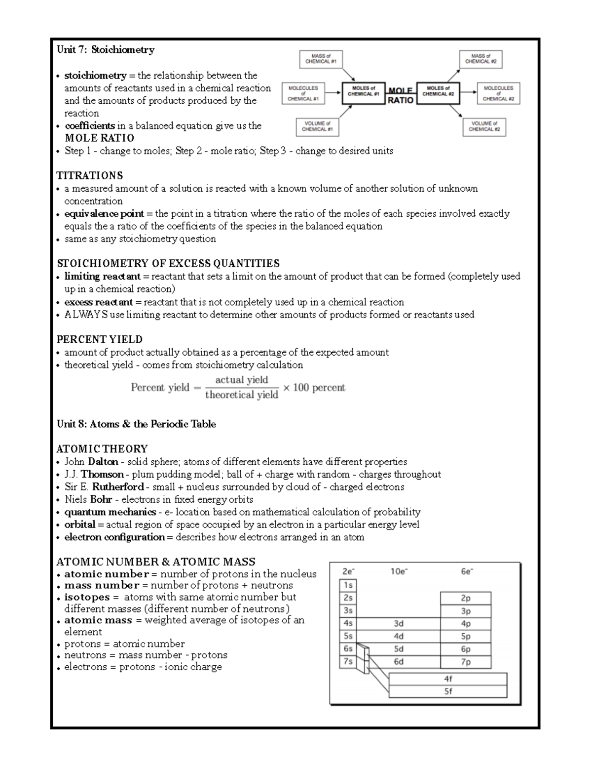 D - Final Study Notes 11 - Unit 7: Stoichiometry stoichiometry = the ...