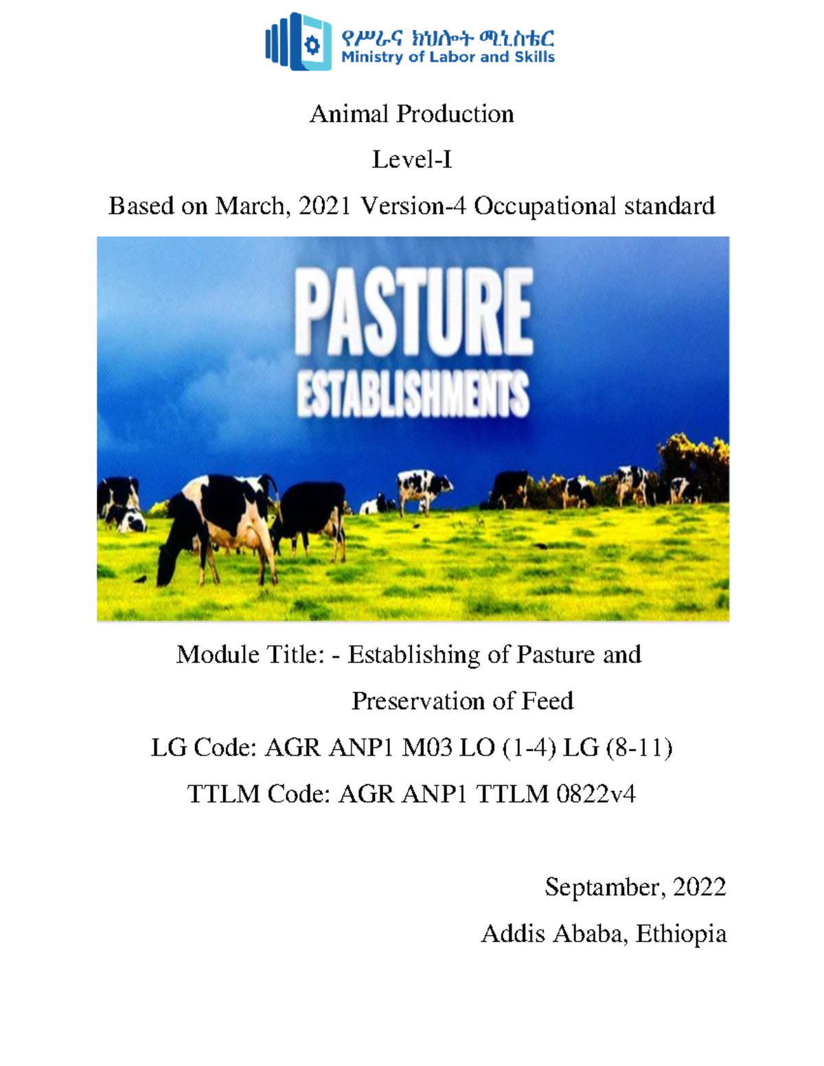 3-M-Pasture Establishment - Animal Production Level-I Based on March ...