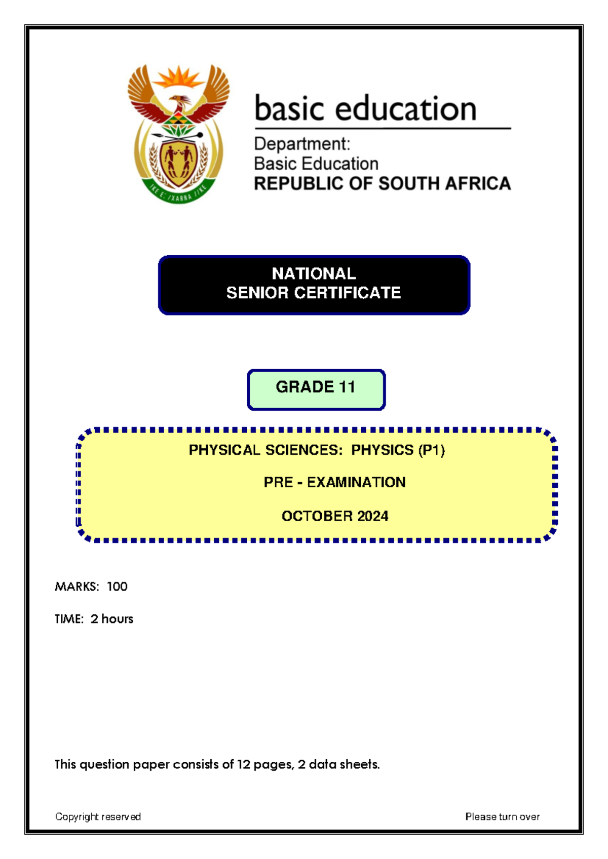 Gr 11 PHSC P 1 pre-exam-1 - MARKS: 100 TIME: 2 hours This question ...