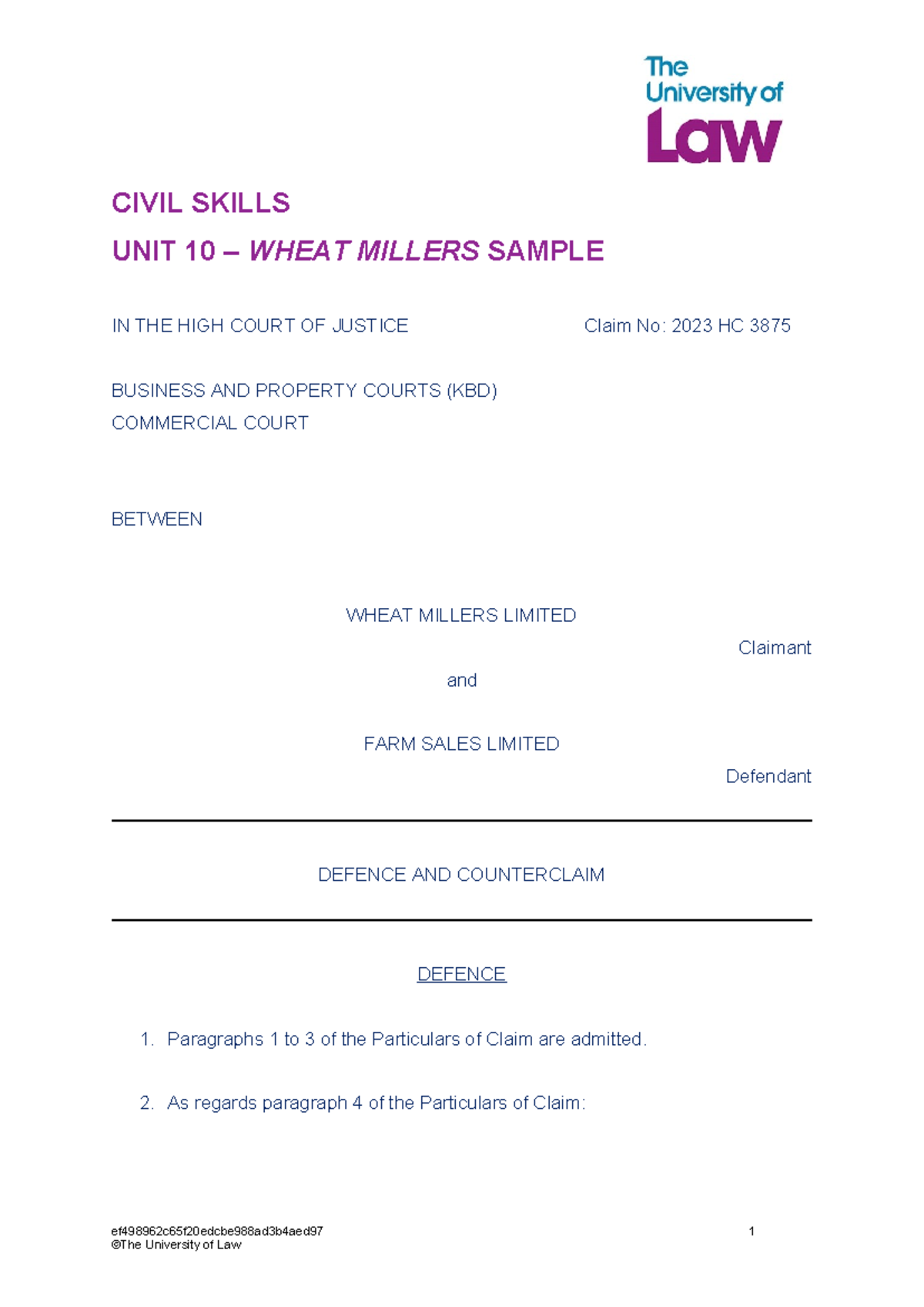 2324 skill civ unit10 ce02 sample wheat millers - CIVIL SKILLS UNIT 10 ...
