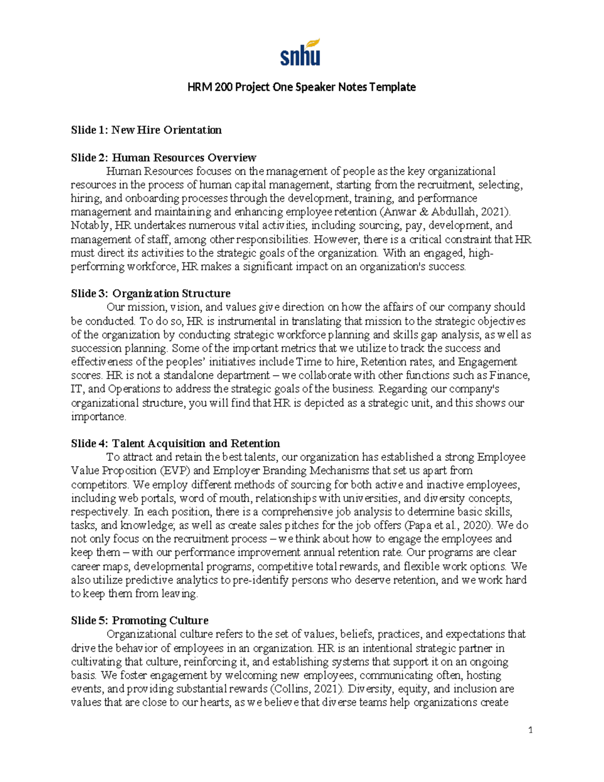 Speaker notes final - project - HRM 200 Project One Speaker Notes ...