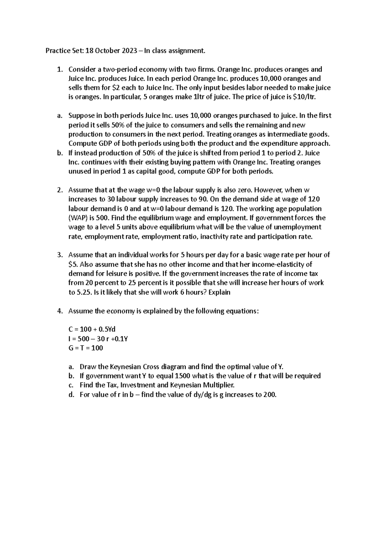 Practset 18October 2023 - Practice Set: 18 October 2023 – In class ...