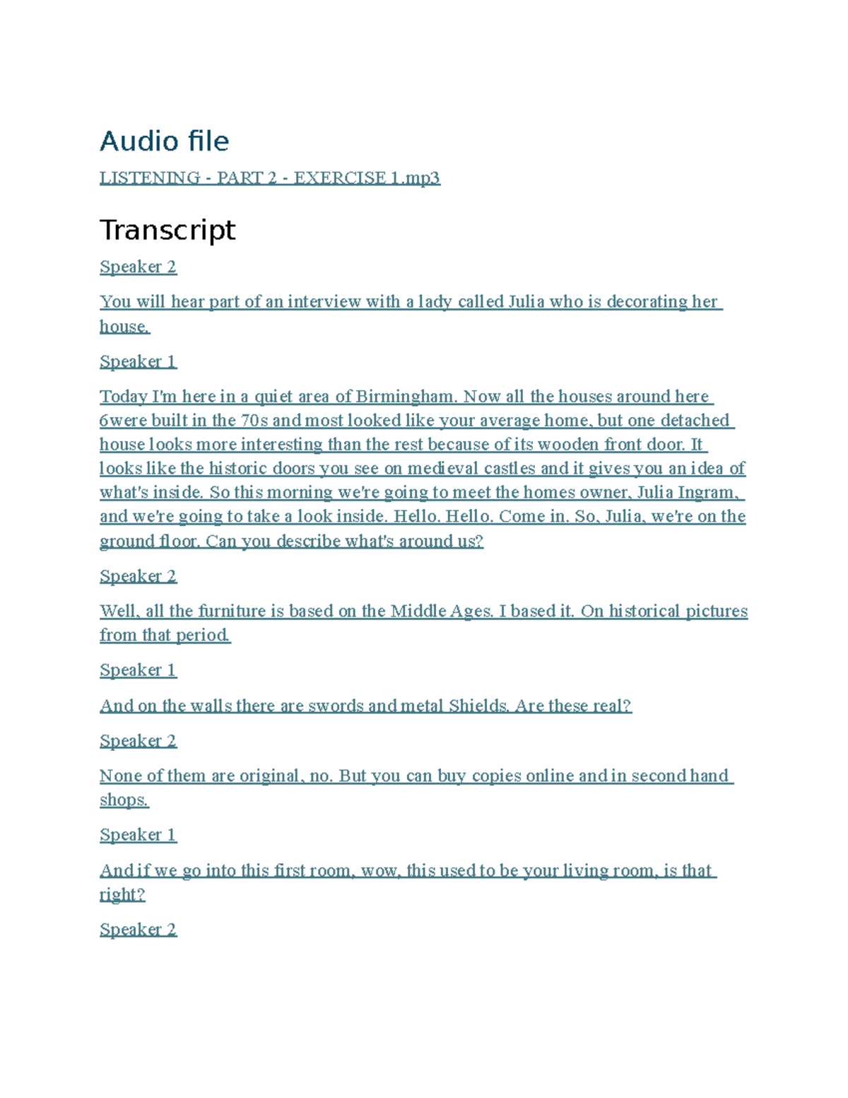 Lis final part 2 - b1.1 - Audio file LISTENING - PART 2 - EXERCISE 1 ...