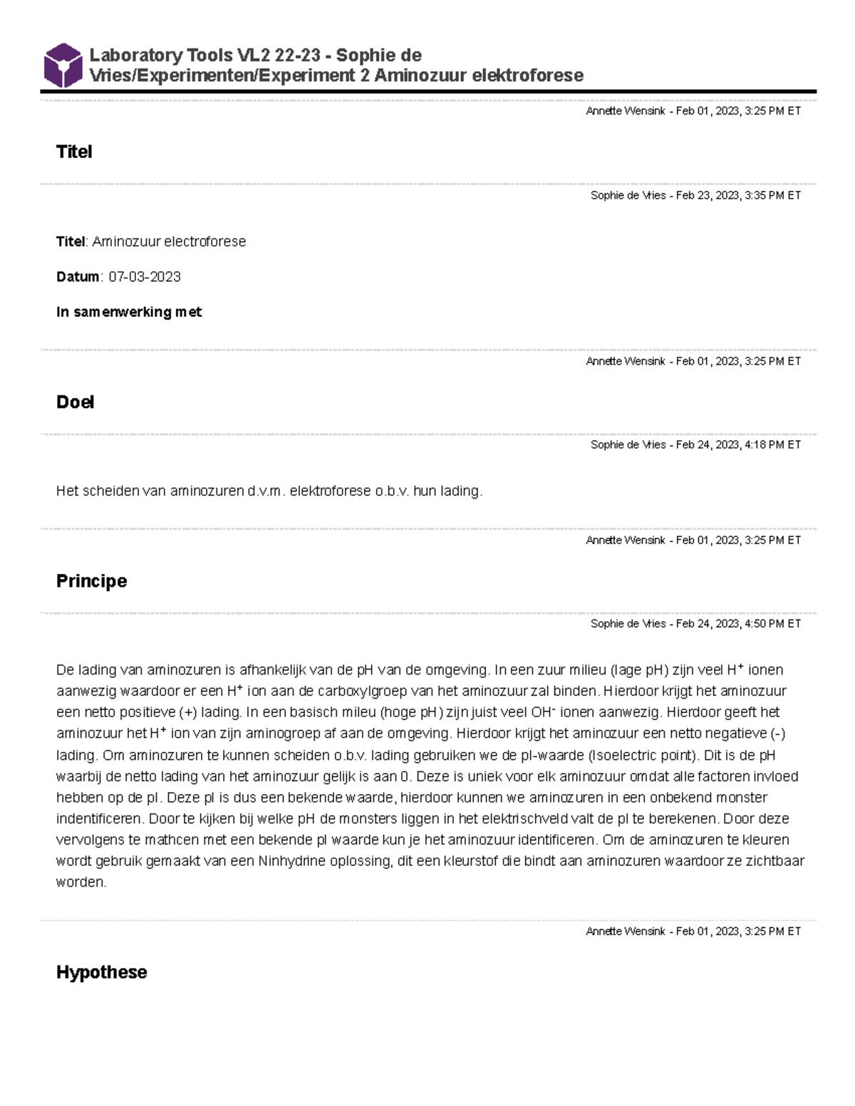 Laboratory Tools VL2 22-23 - Sophie de Vries Experimenten Experiment 2 ...