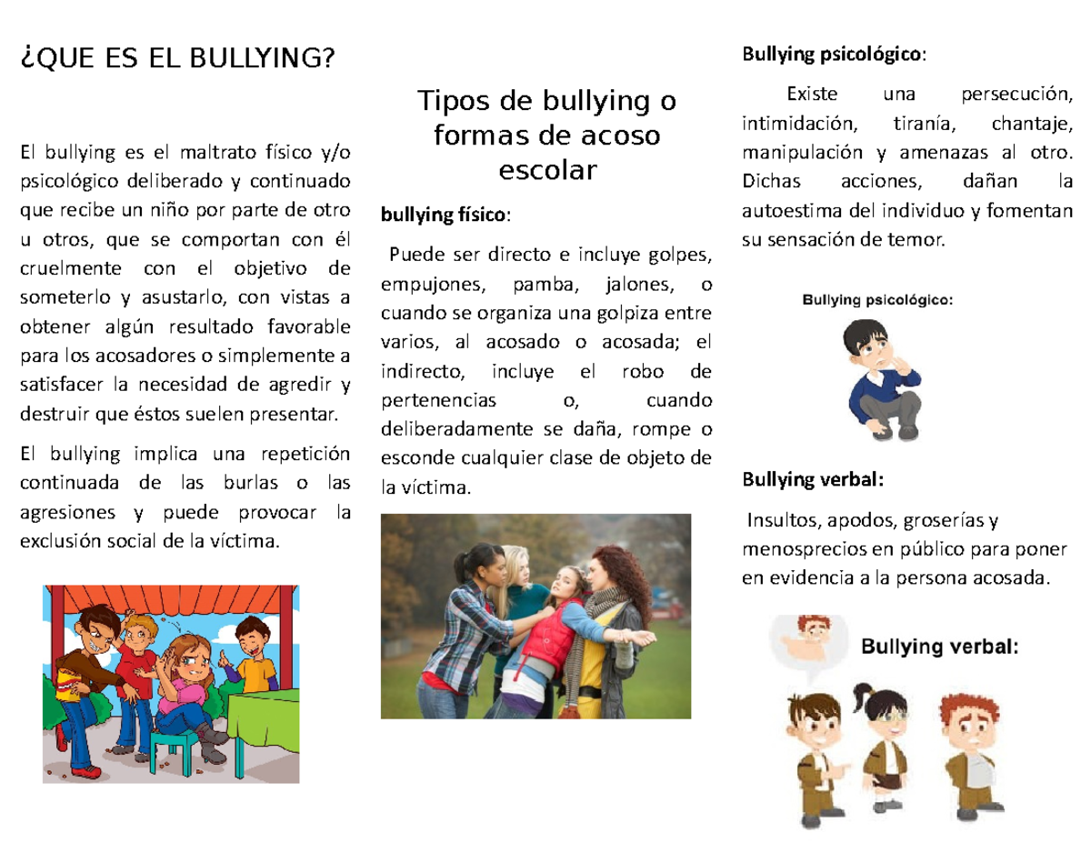 Triptico del Bullying 2 - ¿QUE ES EL BULLYING? El bullying es el ...