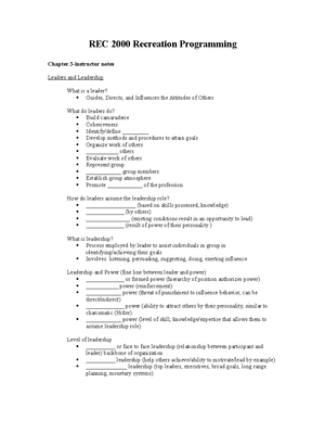 Chpt. 7 notes, students - REC 2000 Recreation Programming Chapter 7 ...