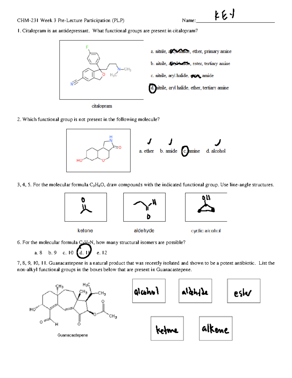 Week 3 PLP KEY - Pre-Lecture Practice - CHM-231 Week 3 Pre-Lecture ...