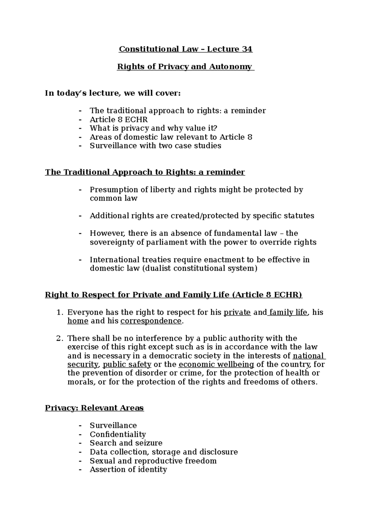 Lecture 34 - Rights of Privacy and Autonomy I - Constitutional Law ...