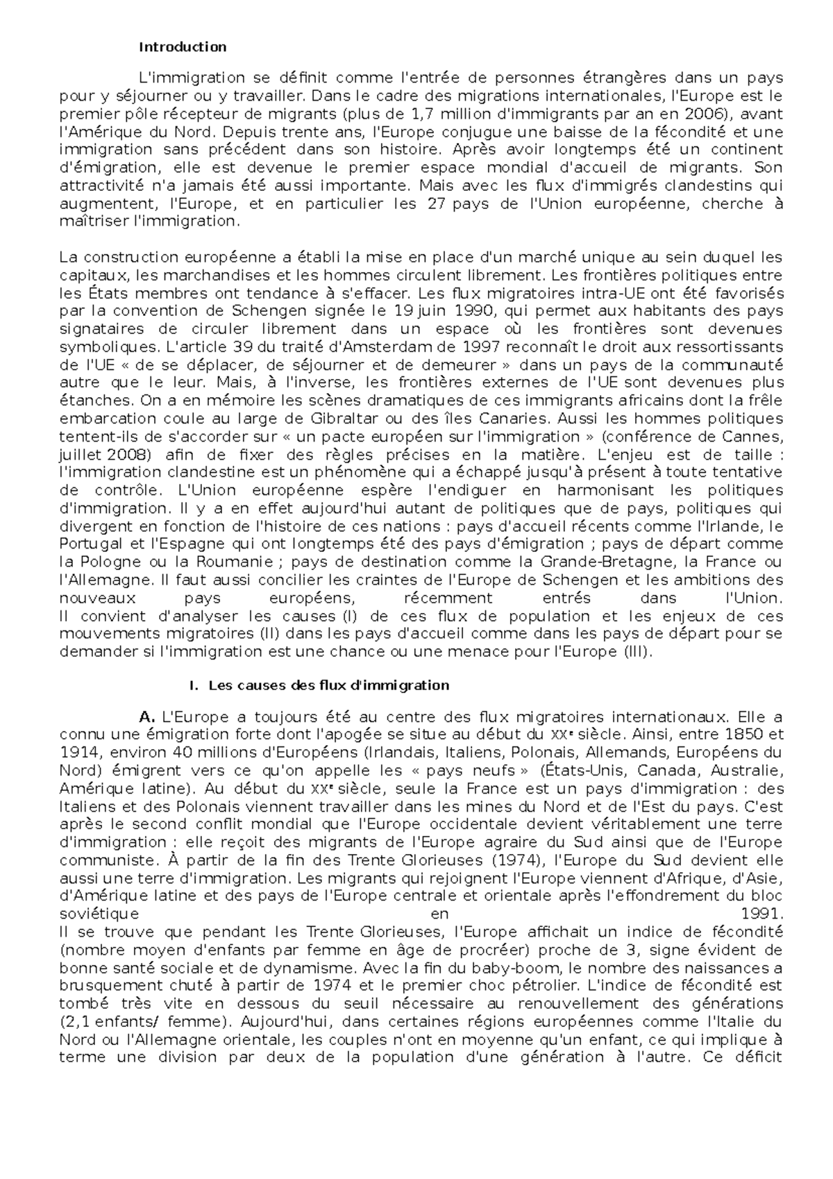 ENJEUX MIGRATOIRES - Introduction L'immigration se définit comme l ...