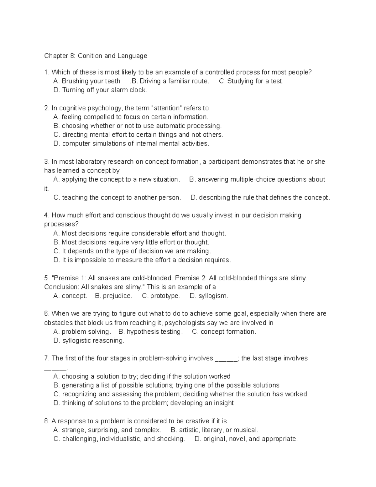 Chapter 8 Conition and Language - Chapter 8: Conition and Language ...