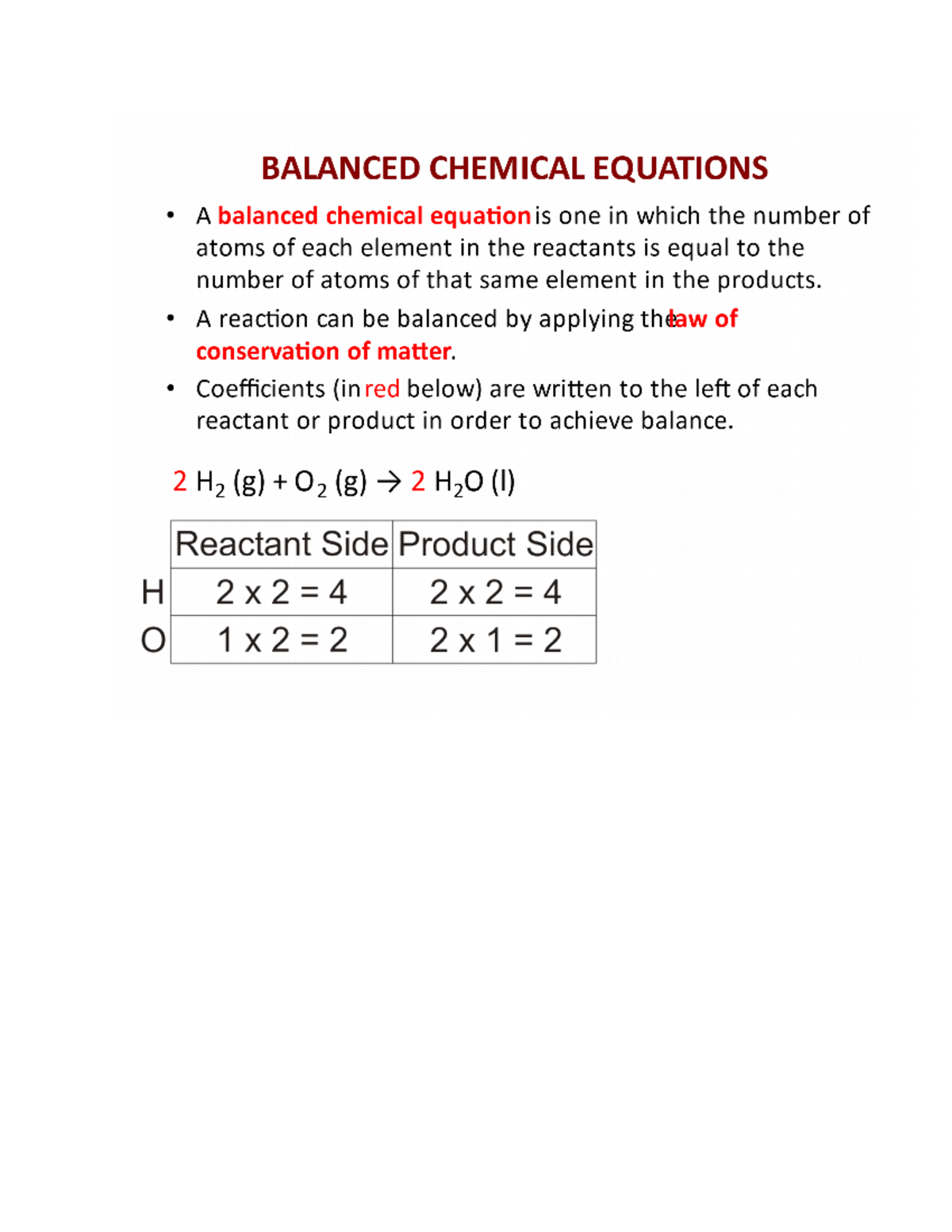 Ch.7-balanced and unblanced equations - BALANCED CHEMICAL EQUATIONS A ...
