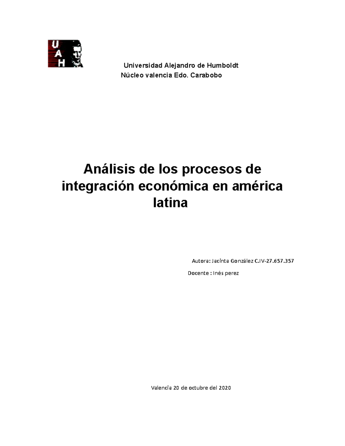 Jacinta gonzalez analisis - Universidad Alejandro de Humboldt Núcleo ...