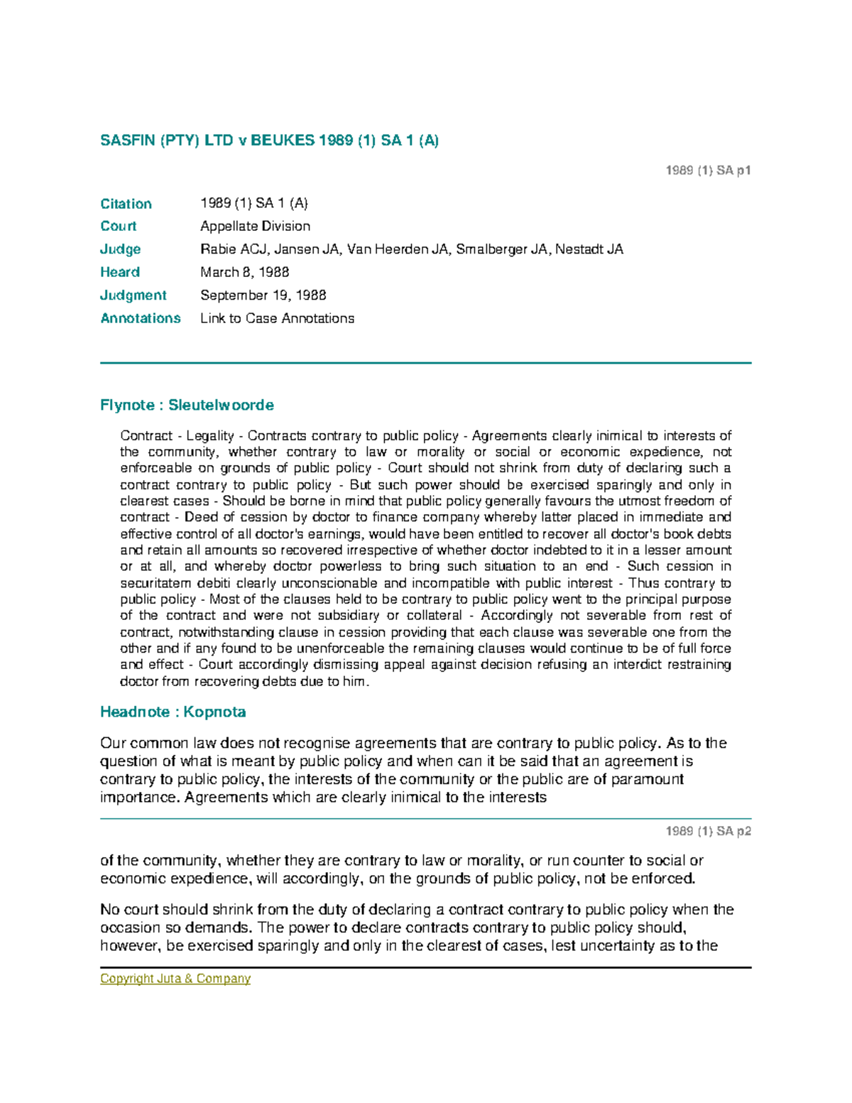 Sasfin Ltd v Beukes 1989 (1) SA 1 - SASFIN (PTY) LTD v BEUKES 1989 (1 ...