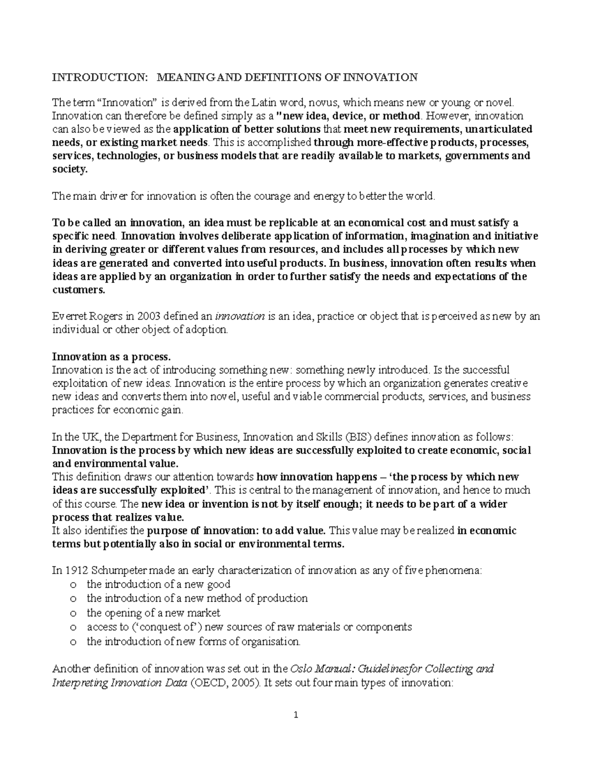 Meaning AND Definitions OF Innovation - INTRODUCTION: MEANING AND ...