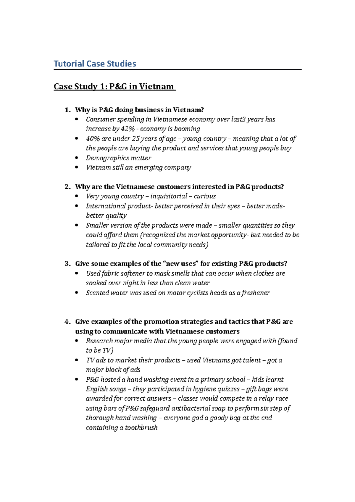 Tutorial work - Case studies - Tutorial Case Studies Case Study 1: P&G ...