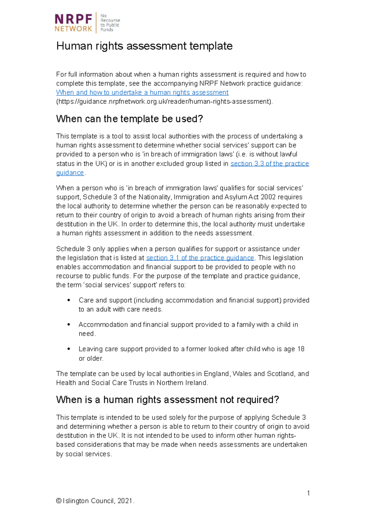 HRA template - human rights act - Human rights assessment template For ...