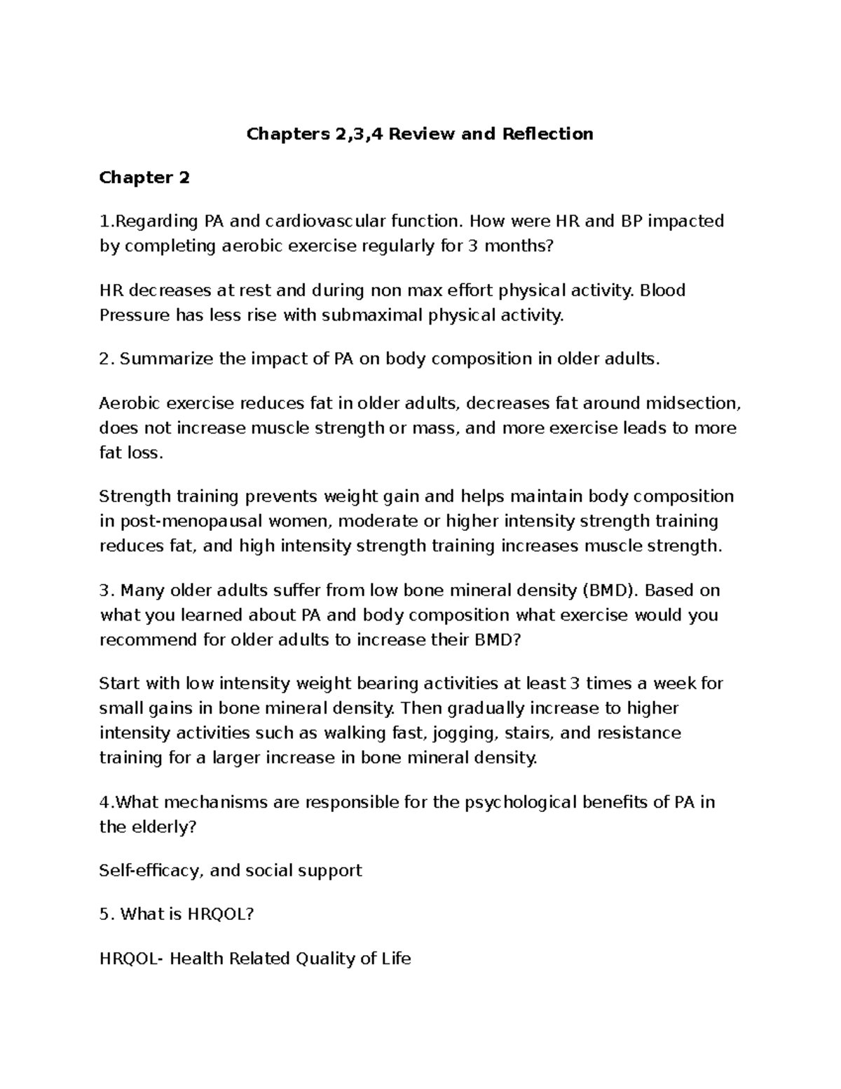 Aging- CH. 2-4 Reflection - Chapters 2,3,4 Review and Reflection ...