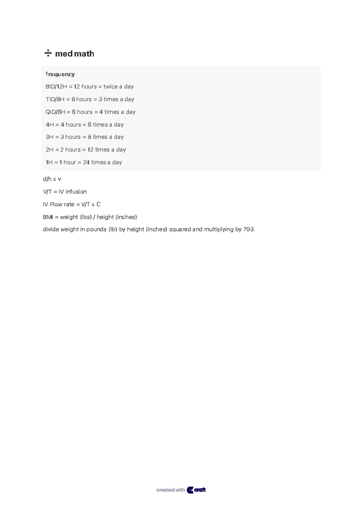 med math - med math - VN 100 - med math frequency BID/12H = 12 hours ...