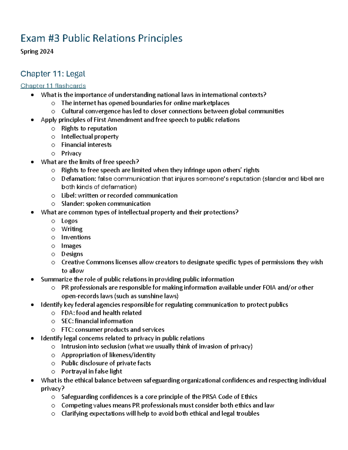 Exam #3 study guide - Exam #3 Public Relations Principles Spring 2024 ...