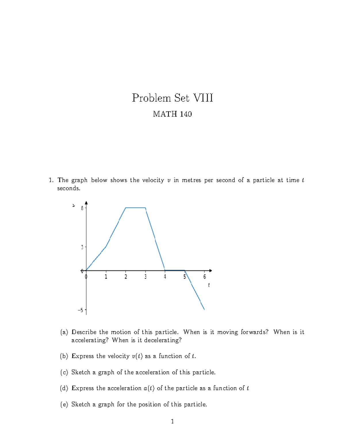 Math 140 Mc Gill Tutorial 8 Problems - Problem Set VIII MATH 140 The graph below shows the ...