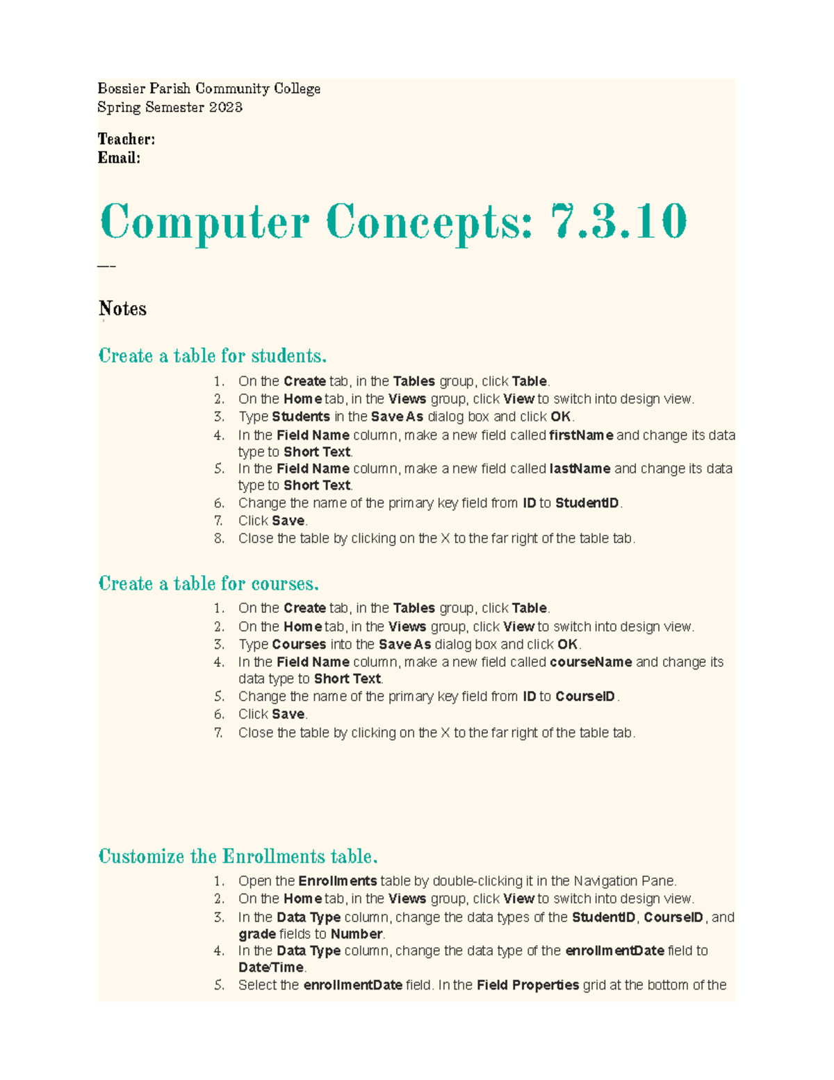 Computer Concepts 7.3.10 - Bossier Parish Community College Spring ...