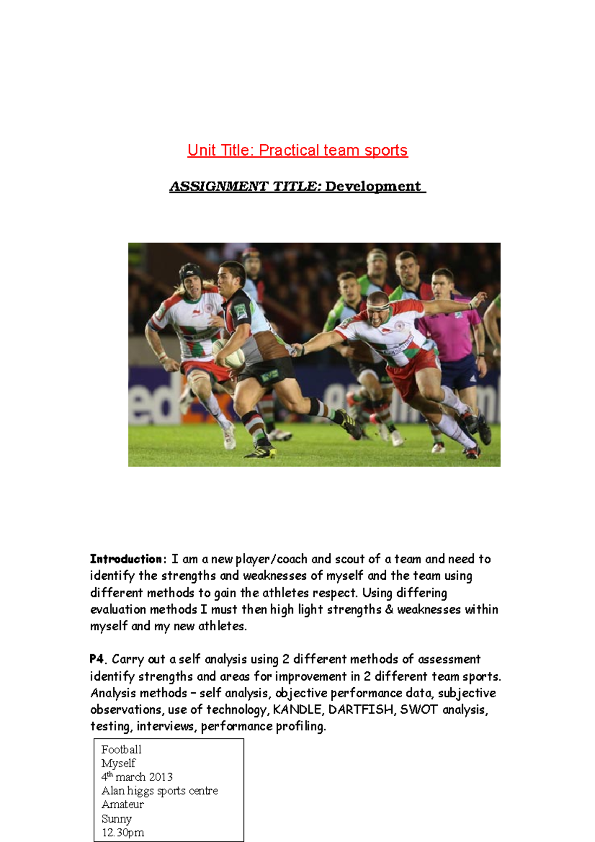 Practical team sports - Lecture notes 5 - Unit Title: Practical team ...