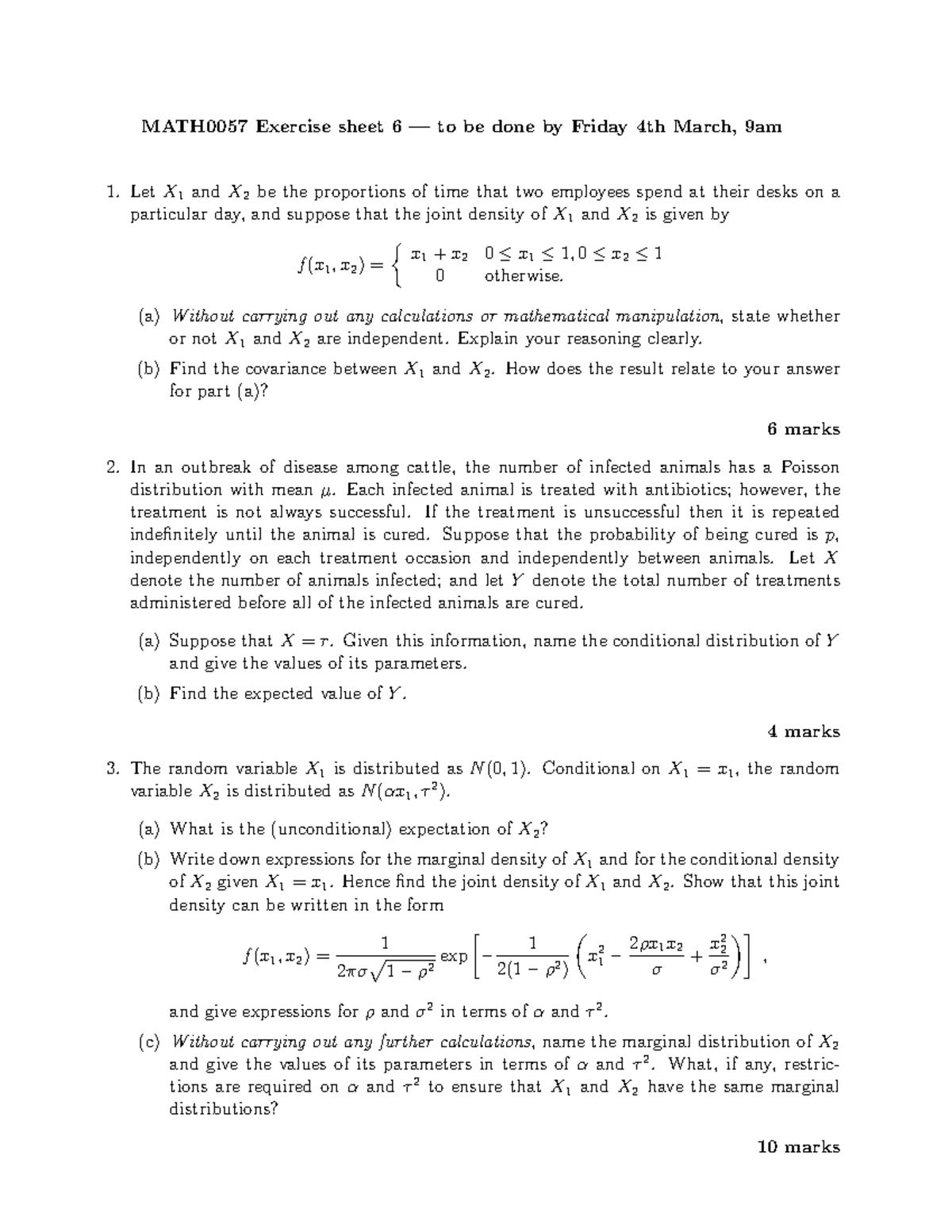 E6 2021 2022 Aaa Math0057 Exercise Sheet 6 — To Be Done By Friday