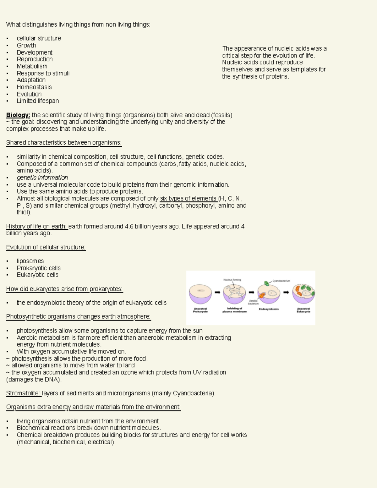BIO1140 lec 1 notes - What distinguishes living things from non living ...