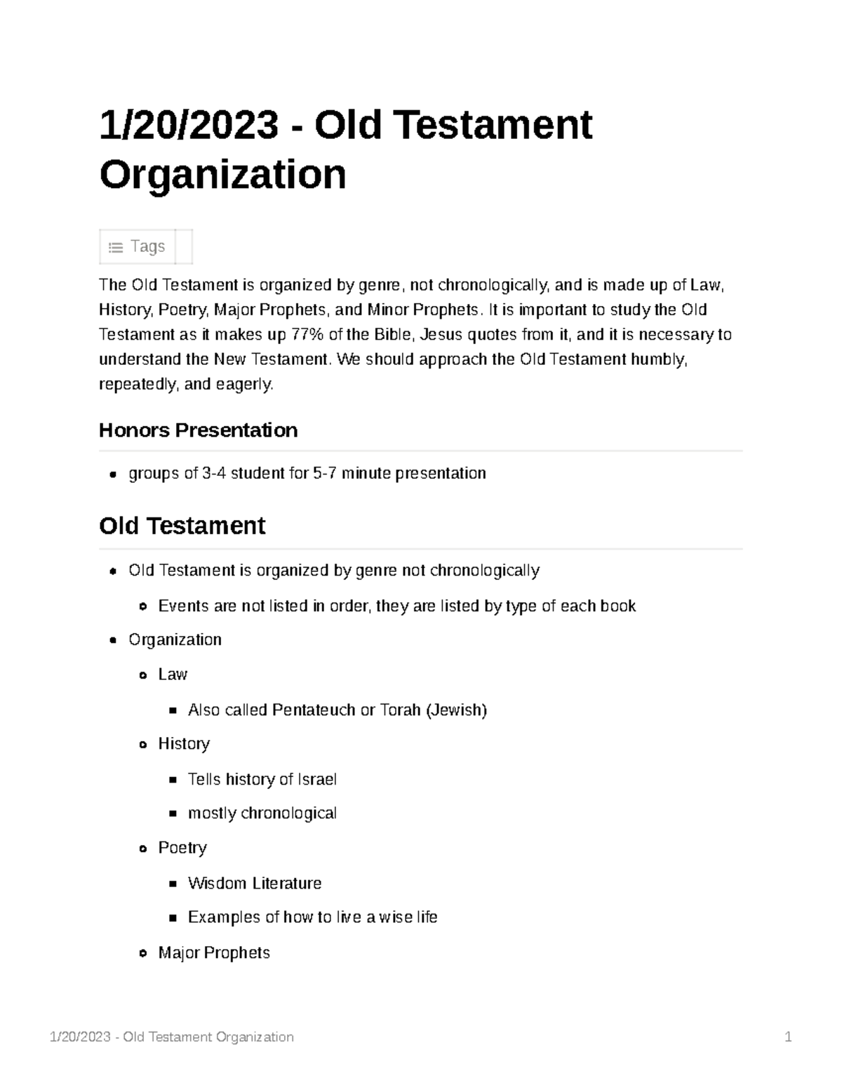 Old Testament Organization - It is important to study the Old Testament ...