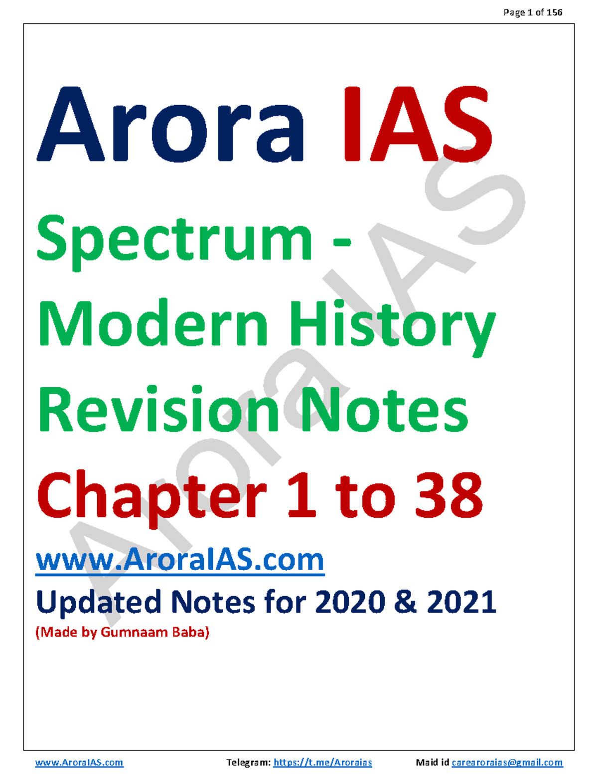 Spectrum Revision Notes (ch 1 to ch 38) - Arora IAS Spectrum - Modern ...