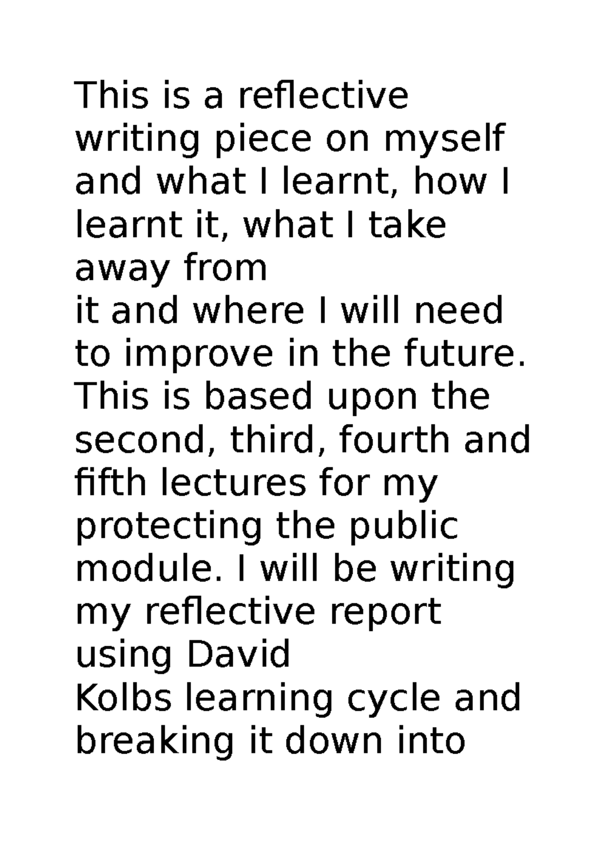 This is a reflective writing piece on myself and what I learnt - This ...