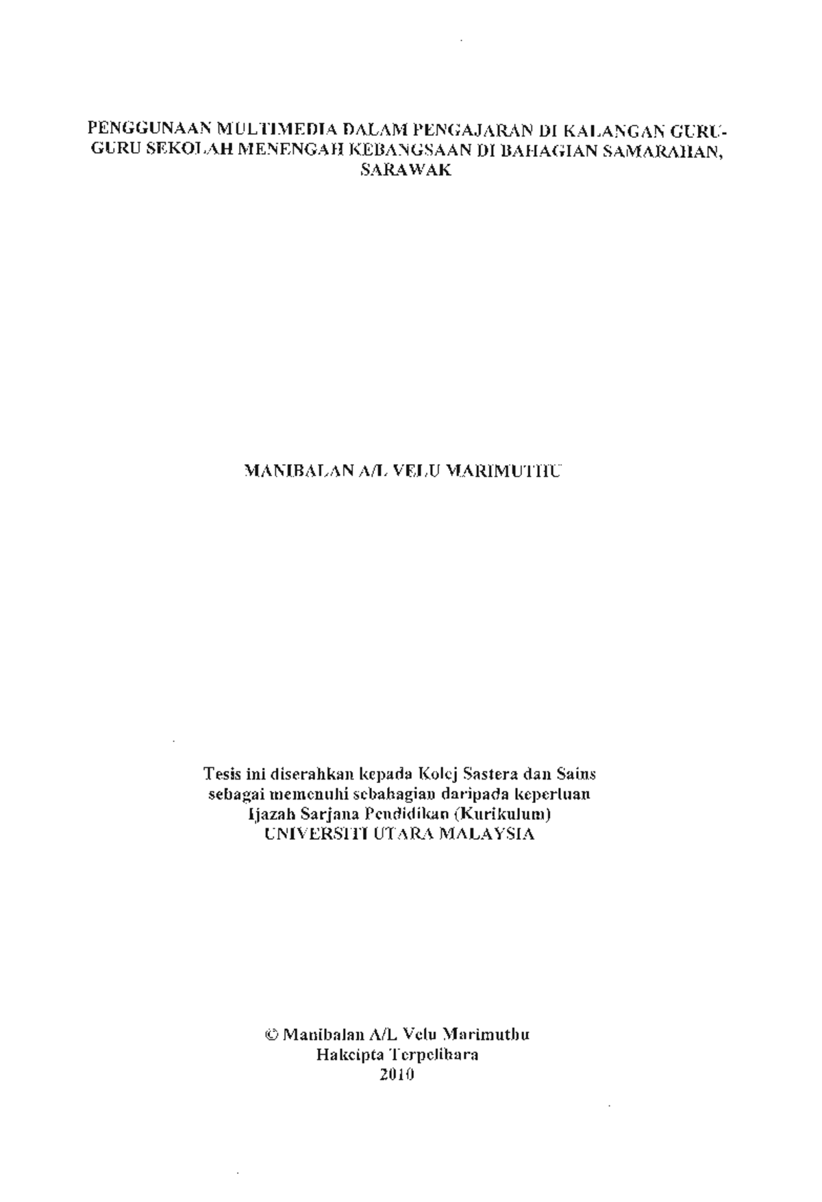 Contoh Tesis multimedia pendidikan - PENGGUNAAN MULTIMEDIA DALAM ...